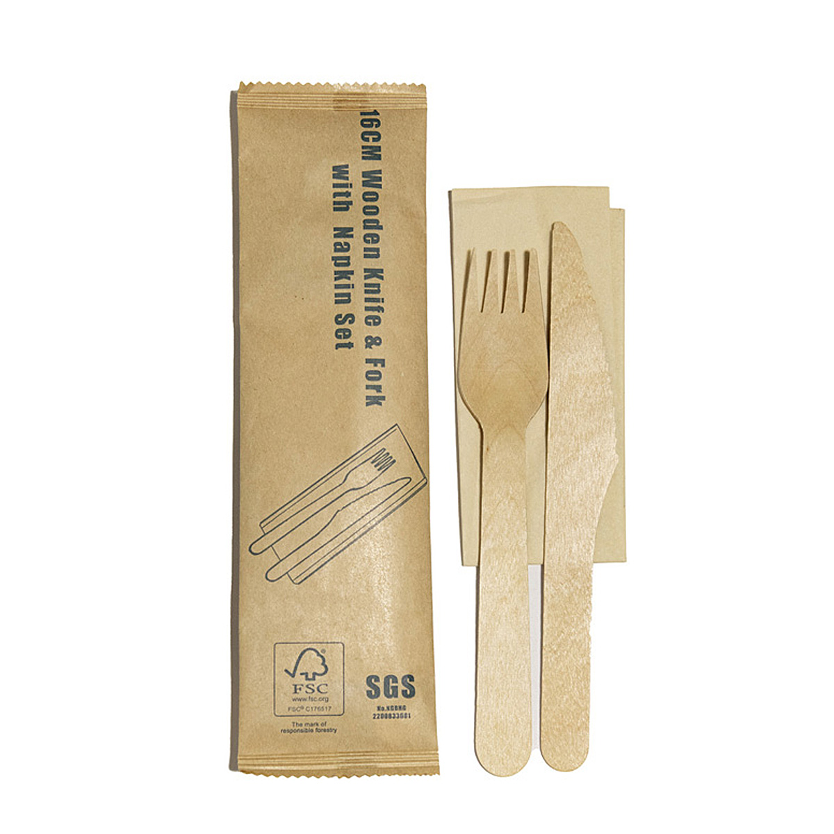 Wooden Fork Knife and Napkin Pack | ECO friendly | Natural Green Packaging